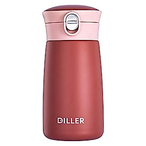 Diller Thermal Water Bottle, Coffee Travel Mug 16 or 8 oz Kids Mini Water Bottle Tumbler with Spout Lid, Leak Proof Flask for Kids and Women Keep 12H Piping Hot & 24H Cold (Pink, 8 oz)