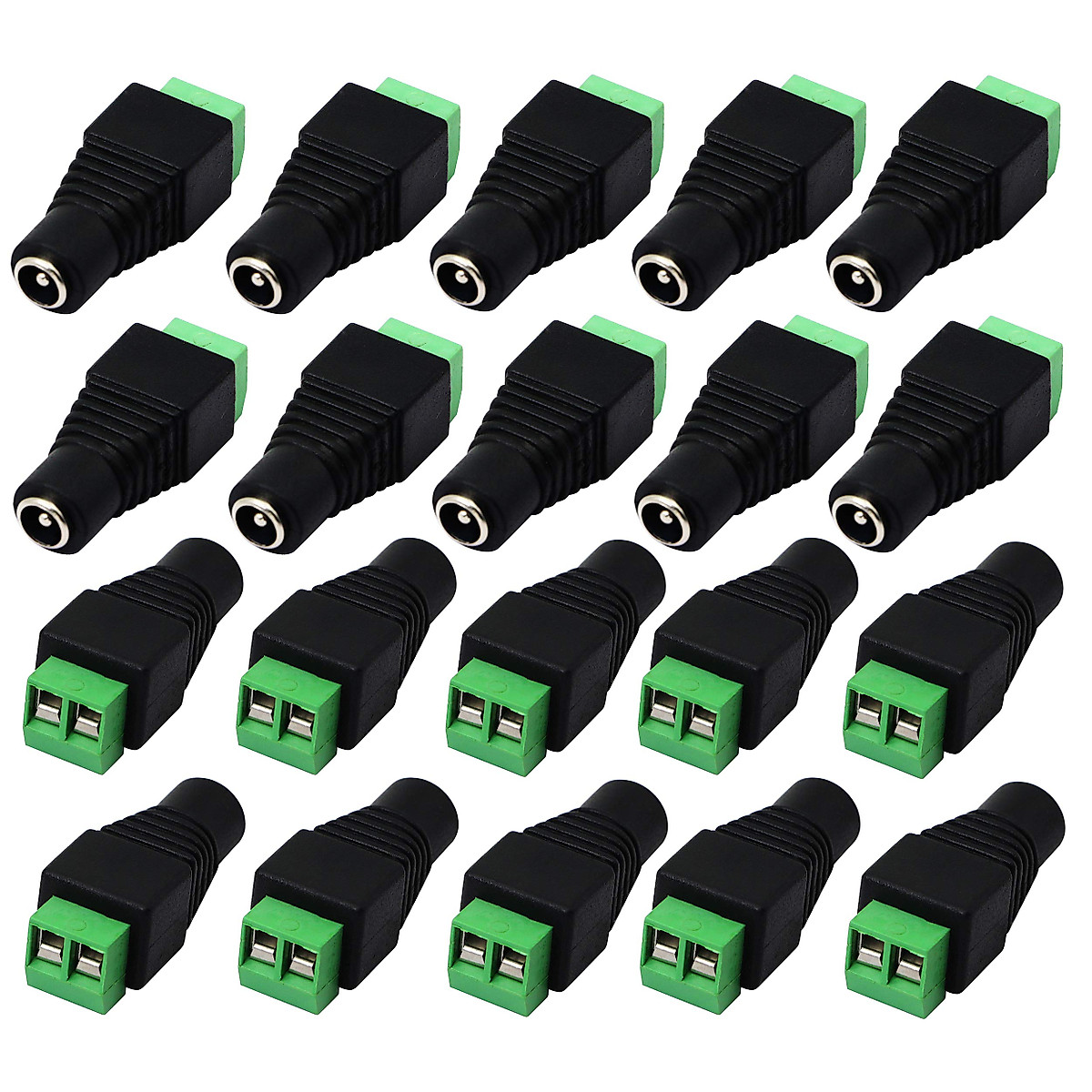 zdyCGTime DC 5.5 X 2.1mm Adapter 2.1 X5.5mm Female Barrel Power Jack to 2 Pin/Way Female Bolt Screw Type terminals Adapter Connector for CCTV Security Camera, LED Strip Light (20pack Female)