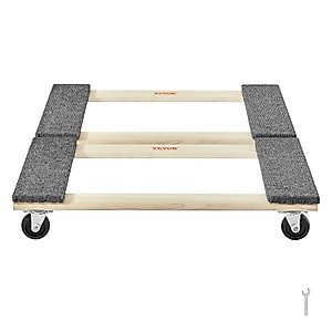 VEVOR Hardwood Furniture Moving Dolly, 30 in. x 18 in. 4 x 3 PP Swivel Casters, Heavy Duty Wooden Mover Dollies, Moving Cart with Wheels for Heavy Furniture, 1000 lbs. Capacity, Two Pack