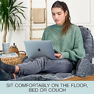 malu Extra Large Reading Pillow- Ergonomic Back Pillow for Bed+ Rolling Mat Neck Support- with Shredded Memory Foam- Sitting Up in Bed, Couch or Floor