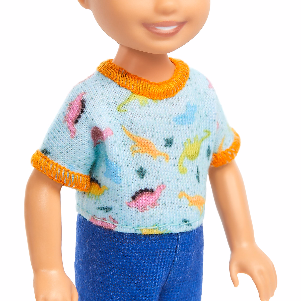 Barbie Chelsea Doll, Small Boy Doll Wearing Removable One-Piece with Dinosaur Print & White Shoes, Blond Hair & Blue Eyes