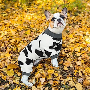 DENTRUN Small Dog Winter Warm Clothes Funny Puppy Milk Cow Sweater Costumes, Small Breed Pets Dog Cat Onesies Soft Flannel Pajamas