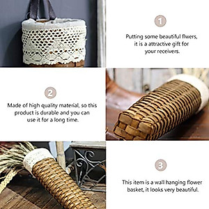 Cabilock Woven Hanging Basket Wicker Rustic Handmade Long Storage Basket Plant Hanger with Lace Trim for Indoor Plants Home Wall Decor (Khaki)