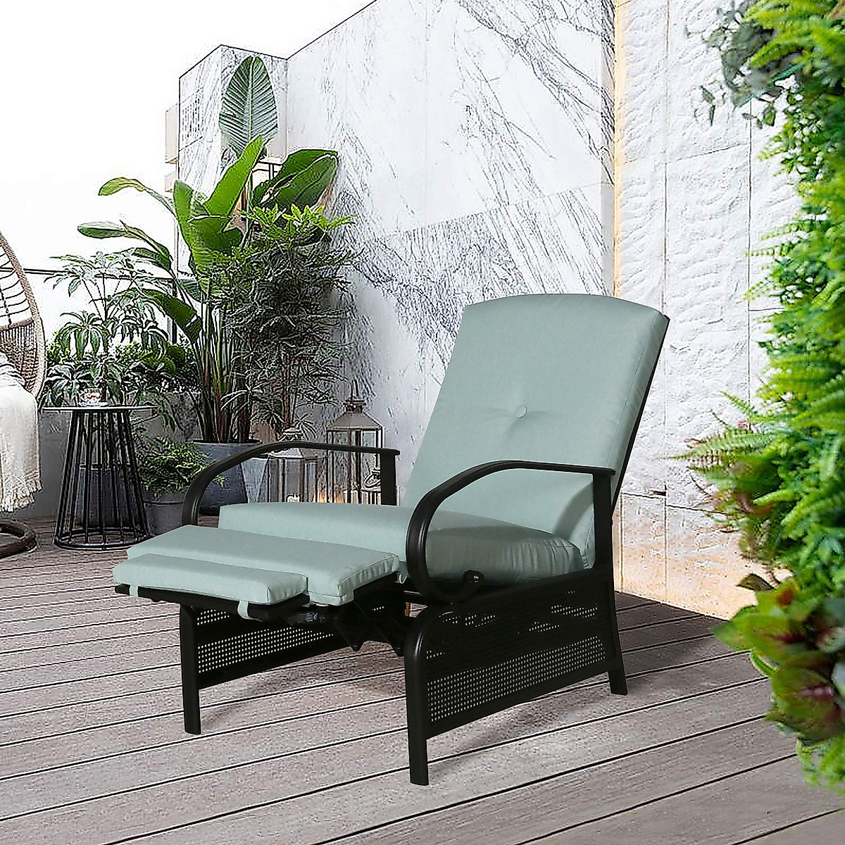 Ulax furniture Outdoor Recliner Chair Adjustable Patio Reclining Lounge Chair with 100% Olefin Cushion (Mist)