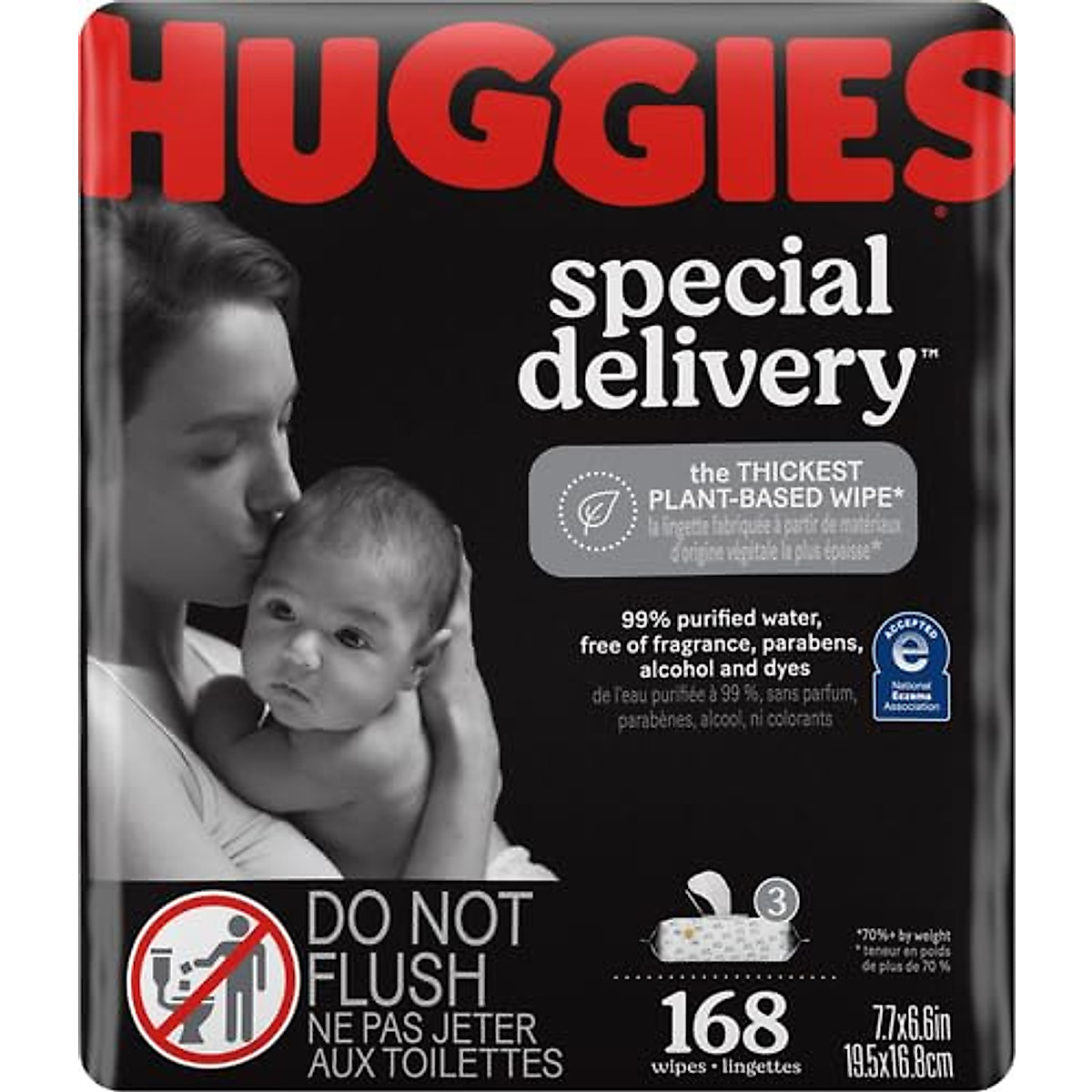 Hypoallergenic Baby Wipes, Unscented, Huggies Special Delivery Baby Diaper Wipes, Safe for Sensitive Skin, 99% Purified Water, 3 Push Button Packs (168 Wipes Total)