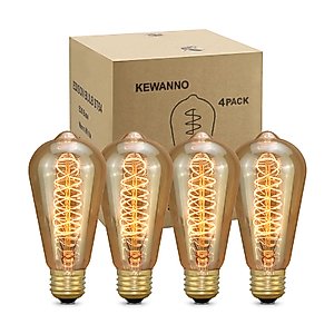 KEWANNO ST64 Edison Light Bulbs, Incandescent Light Bulb 40W, Dimmable Decorative Light Bulbs E26 E27 Bulb, Warm Light Vintage Light Bulbs for Outdoor Light Socket Light Fixture, 4 Pack