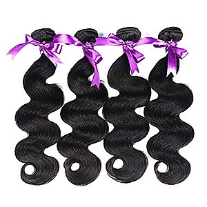Hair Extensions, Wigs & Accessories Malaysian Body Wave Hair 4 Pcs Human Hair Bundles Non Remy Hair Extention Natural Black Body Hair Wig for Women (Length : 20 20 22 22)