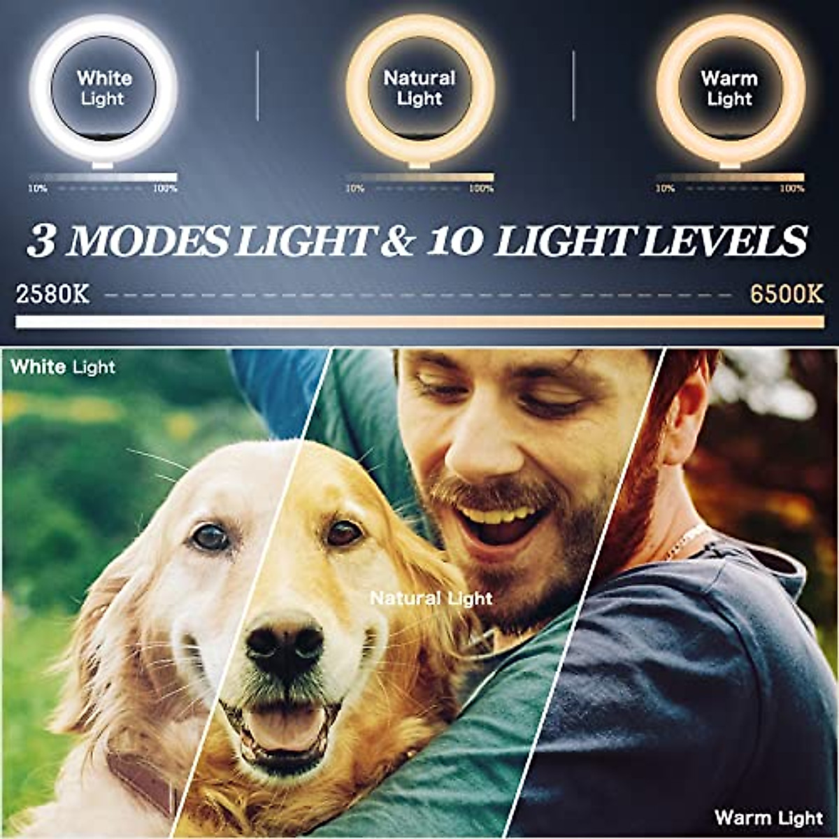 Phone Holder, 10.2" Selfie Ring Light with 65" Adjustable Tripod Stand, Dimmable LED Ring Light Kit for Tiktok/YouTube/Makeup/Photography,Selfie Stick and Ring Light 2 in 1