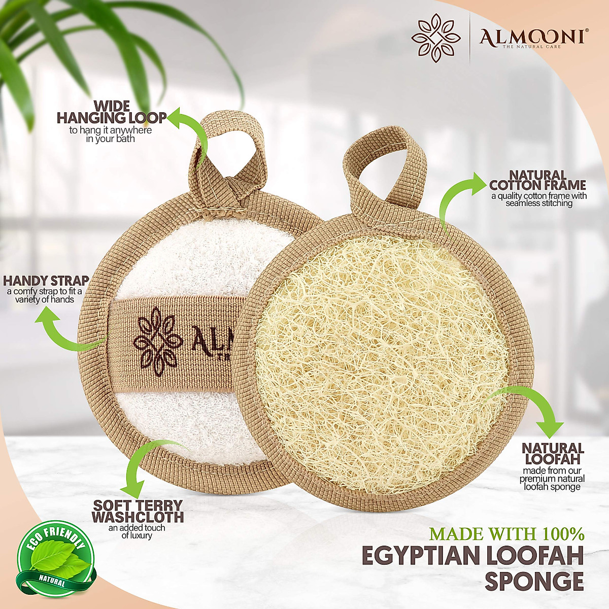 Premium Exfoliating Loofah Pad Body Scrubber, Back Scrubber and Facial Loofah Bundle, Made with Natural Egyptian Loofah Sponge That Gets You Clean, Not Just Spreading Soap