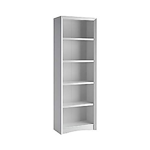 CorLiving Quadra 5 Shelf Faux Wood Grain Bookcase in White