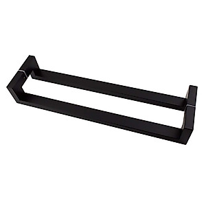 Door Hardware, Black Stainless Steel Double Curved Square Tube Glass Door Handle KTV Push-Pull Door Handle Sliding 3 Lengths -600×575mm