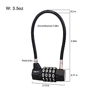 NBYT Combination Cable Lock, 3/16-Inch Steel Cable, 7-Inch Length, 4-Digit Lock for Gates, Fences, Cabinets,Shed,Dumpster,Outdoor Security