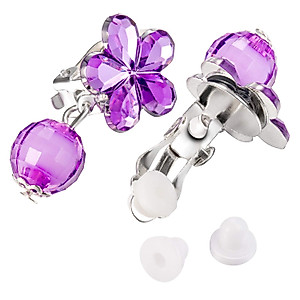 7 Pairs Girls Clip on Earrings Pretend Princess Jewelry Earring Play Earrings and 7 Pairs Earrings Pads in Pink Box