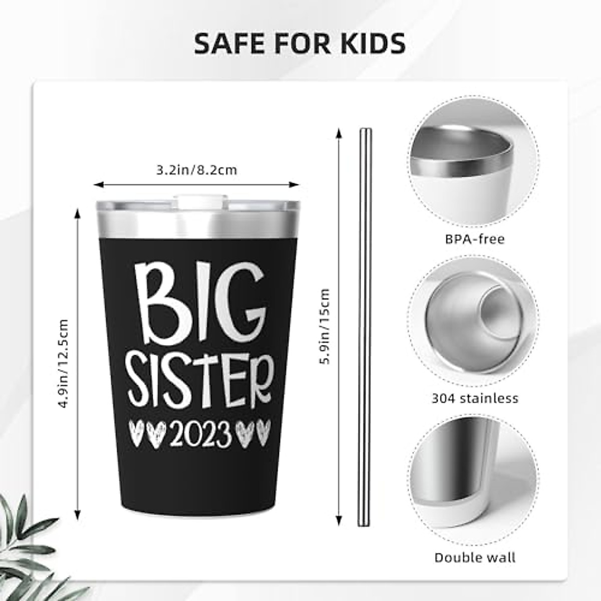 Big Sister 2023 Gifts For Girls Travel Cup Double Walled Glass Coffee Mugs with Lids 12oz Reusable Insulated Cappuccino Tea Latte Iced Coffee Cups Travel Mug-KK