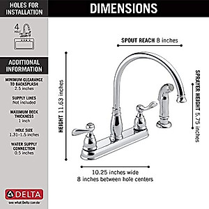 Delta Faucet Windemere 2-Handle Kitchen Sink Faucet with Side Sprayer in Matching Finish, Chrome 21996LF