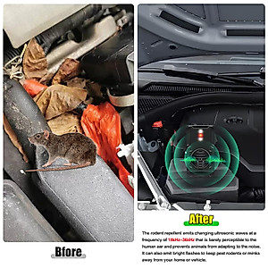 Jahy2Tech Ultrasonic Rodent Repellent for Car Engines 2 Pack Under Hood Animal Repeller Battery Powered Rat Deterrent with LED Strobe Lights Car Truck RV Rodent Defense Vehicle Protection, BLACK