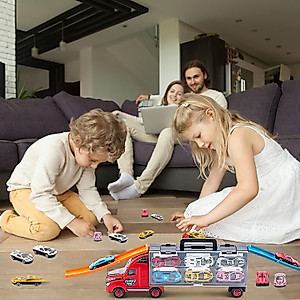 TAODUDU Toddler Toys Cars Kids Truck Transport Cars Boys Gift for Ages 3-8 Year Old,Transport Cars Carrier Set with 12 Die-cast Vehicles