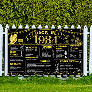 DARUNAXY 40th Birthday Black Gold Party Decoration, Back in 1984 Banner 40 Year Old Birthday Party Poster Supplies Vintage 1984 Backdrop Photography Background for Men & Women 40th Class Reunion Decor