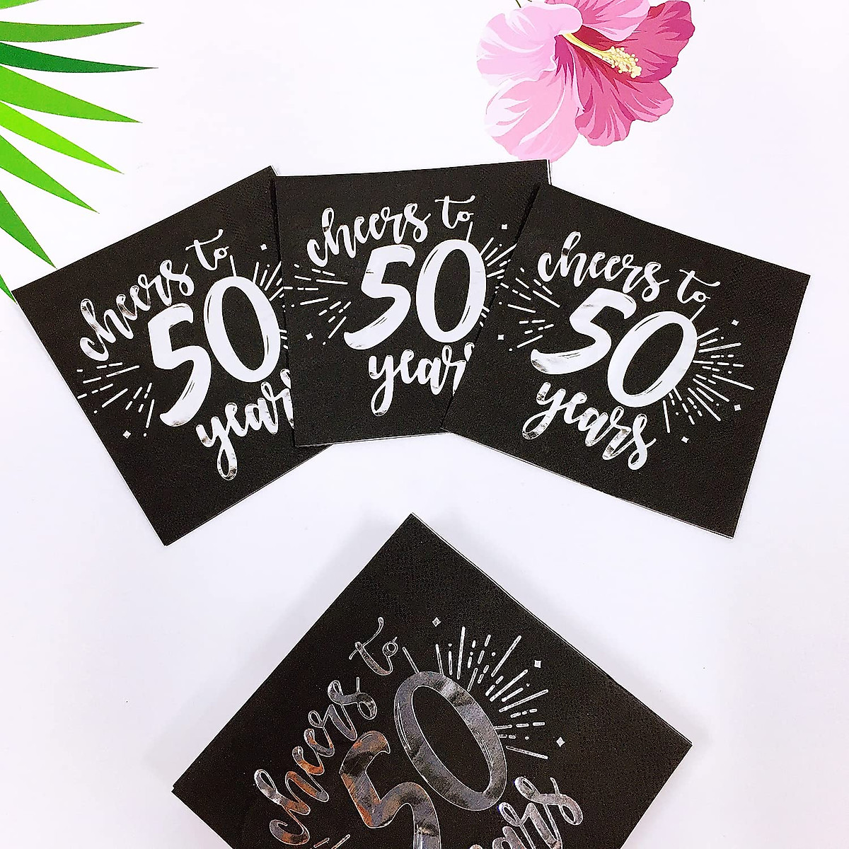 50Pieces Silver50th Birthday Celebration Party Decorative NapkinBlack50th Birthday Decorative Men's and Women's Party Supplies Cocktail Napkins in a black, Cheers to 50 Years