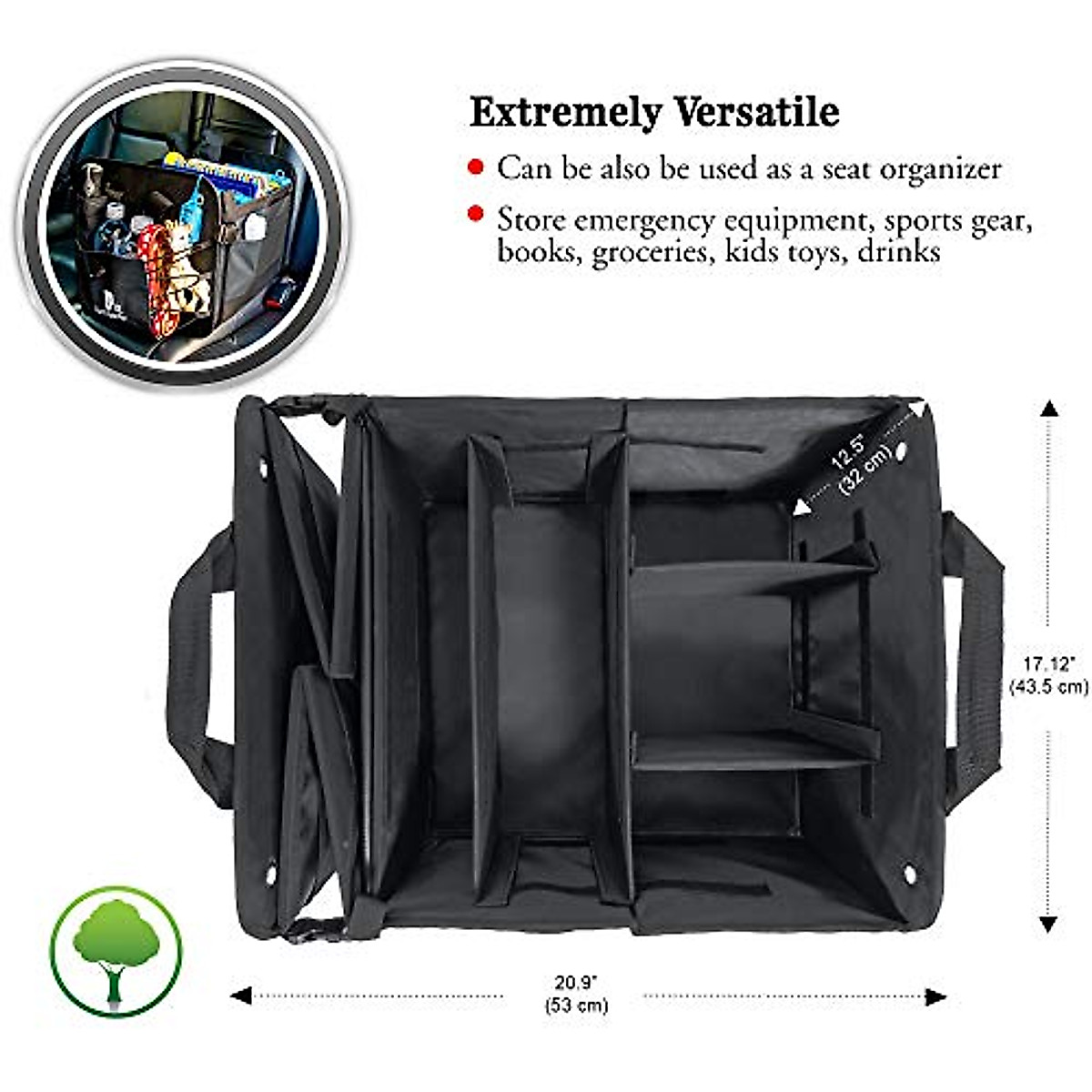 TRUNKCRATEPRO trunk organizer for suv, truck, car, vehicles, rv, jeep, van - Premium Multi Compartments Collapsible cargo car Storage & car accessories for women, men (Extra Large, Black) 36.22" (L) x 17.13" (W) x 12.5” (H)