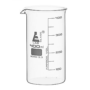 EISCO Beaker, 400ml - Tall Form with Spout - White, 50ml Graduations - Borosilicate 3.3 Glass