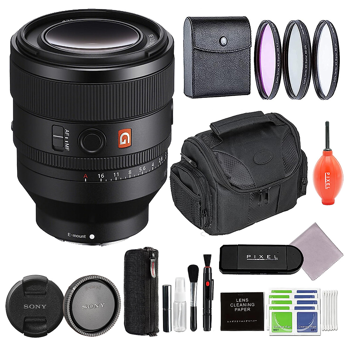 Sony FE 50mm F1.2 GM (SEL50F12GM) Full-Frame Lens Bundle with 3PC Filter Kit (W/UV, CPL, FLD), Gadget Bag, More | Sony 50mm Lens