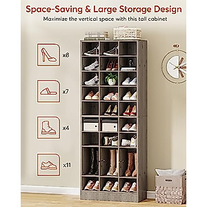 Tribesigns 10-Tier Shoe Storage Cabinet, Gray Wooden Shoe Rack with 30 Cubbies, Freestanding Tall Entryway Shoe Organizer for Closet, Entryway, Living Room