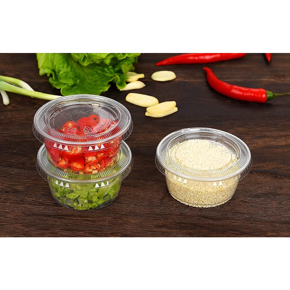 EDI Minimalist Clear 4 Oz 200 Sets Disposable Plastic Portion Cups with Leakproof Lids | Food Storage Cups | BPA Free | Recyclable