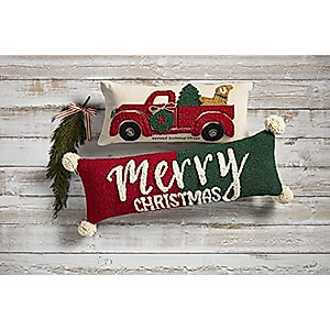 Mud Pie Merry Christmas Hooked Pillow, Red, Green