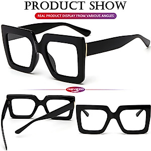 AIEYEZO Oversized Square Blue Light Glasses for Women Cute Big Frame Glasses Fashion Clear Multi-Color Computer Eyewear (Black)