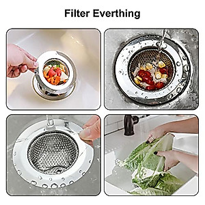 4 Pcs Kitchen Sink Strainer, SZUAH Stainless Steel Drain Filter Strainer with Large Wide Rim 4.5" Diameter Perfect for Most Kitchen Sinks