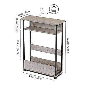 Vintage Narrow Side Table with Storage Shelf, 3 Tier Slim End Table Modern Sofa Table for Narrow and Small Spaces, 24.6 Inch Height Bedside Table Small Nightstand with Magazine Rack (Oak)