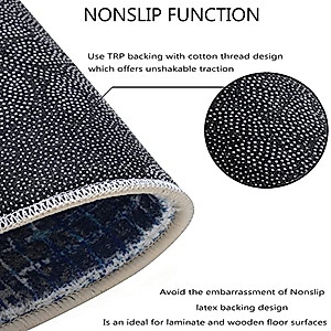 YoKii Navy Blue Geometric Distressed Throw Rug Texture 2x3 Faux Wool Modern Abstract Small Area Rug Fuzzy Kitchen Bathroom Mat Rubber Backed Vintage Diamond Low Pile Indoor Doormat (2x3, Navy Blue)