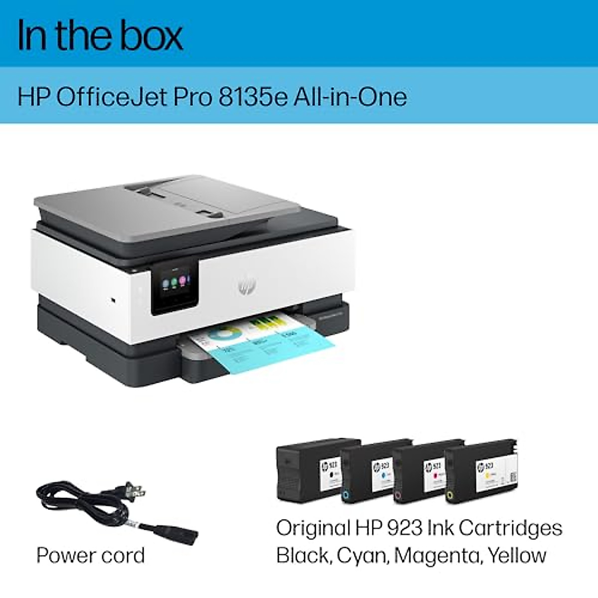 HP OfficeJet Pro 8135e Wireless All-in-One Color Inkjet Printer, Print, Scan, Copy, Fax, ADF, Duplex Printing, Best-for-Home Office, 3 Months of Instant Ink included (40Q35A)