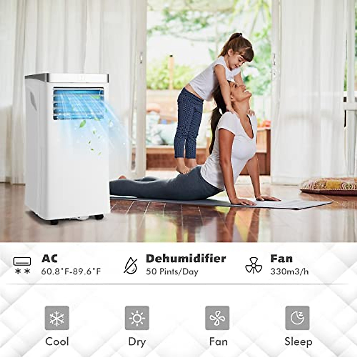 GOFLAME Portable Air Conditioner 10000BTU, 3-IN-1 Air Cooler & Dehumidifier with Remote Control, Sleep Mode, 2 Wind Speeds and 24H Timer Function, Air Cooling Fan with Window Kit for Home Office, White