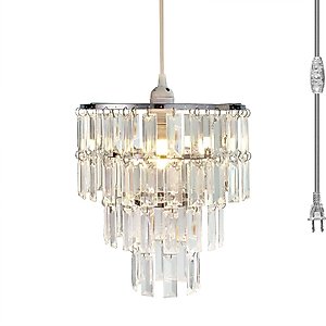 FlavorThings Plug in Modern Chandelier Faux Crystal Light Fixture Pendant,W10.25 X H11.5,with ON/Off Switch and 16.4ft Clear Hanging Cord for Bedroom Dining Room and More(1 Light Plug-in, Crystal)