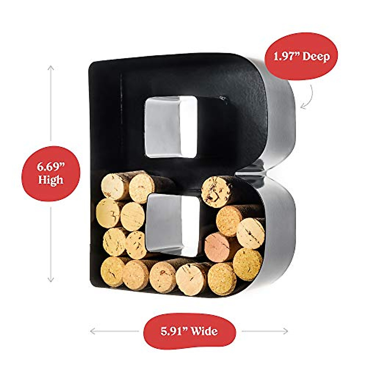 will's Wine Cork Holder - Metal Monogram Letter (B), Black, Small | Wine Lover Gifts, Housewarming, Engagement & Bridal Shower Gifts | Personalized Wall Art | Home Décor
