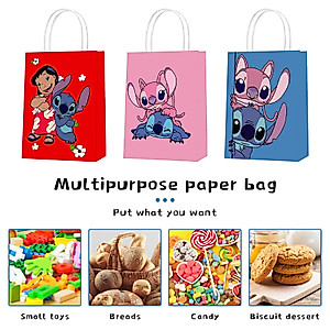 Thwae 15 Pcs Lilo & Stitch Party Paper Gift Bags, 3 Styles Party Favor Bags with Handles for Lilo & Stitch Party Decorations,