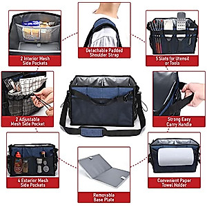 FANGSUN Large Grill and Picnic Caddy with Paper Towel Holder, BBQ Organizer for Utensil, Plate, Condiment, Collapsible & Easy Carry Griddle Caddy, Must Haves for Outdoor, Camper, Travel, Car, RV