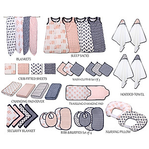 Bacati - Tribal/Aztec Muslin Quilted Changing Pad Cover (Large Triangles, Coral/Navy)