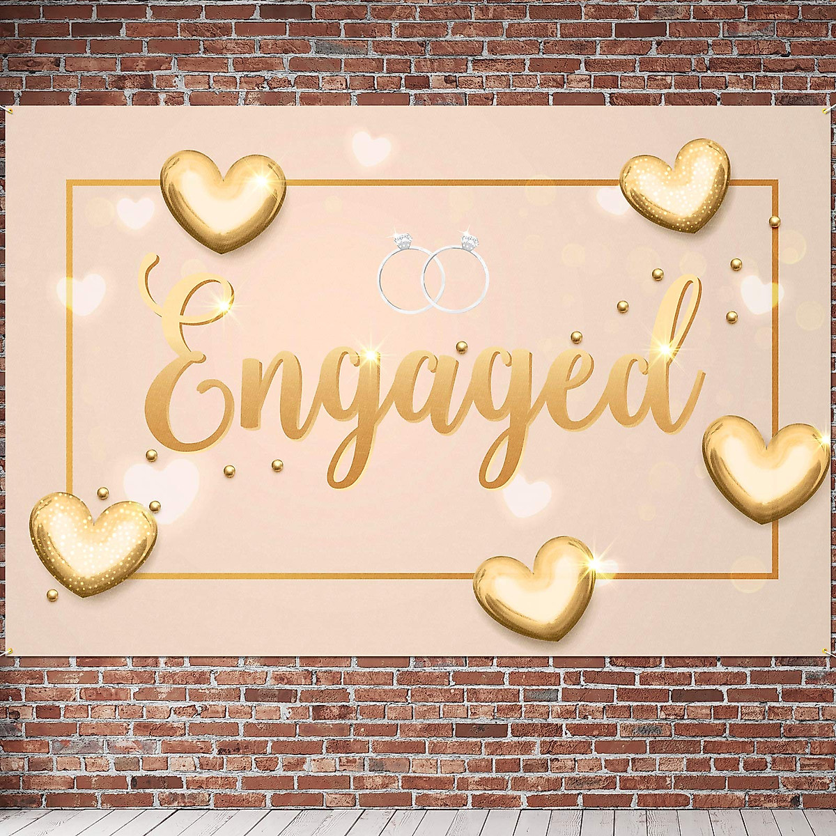 PAKBOOM Engaged Backdrop Banner - Engagement Bridal Shower Party Decorations Supplies - 3.9 x 5.9ft Gold