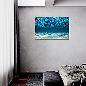Blue Ocean Bottom View Beneath Surface Wall Art Painting The Picture Print On Canvas Seascape Pictures for Home Decor Decoration Gift (Stretched by Wooden Frame,Ready to Hang)