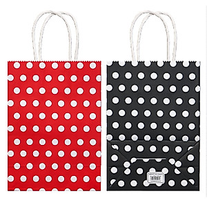 ADIDO EVA Small Polka Dot Paper Gift Bags with Handles Red and Black 8.2 x 6 x 3.1 In 25 PCS