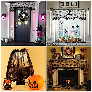 HIPIHOM 2Pcs Halloween Lampshades Black Lace Spider Window Wag Fireplace Mantle Scarf for Halloween Home Decor, 18 X 60 inch