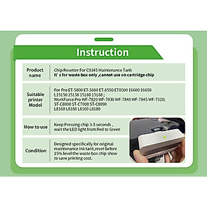 C9345 Maintenance Tank Chip Resetter for Printer ET-5800 16600 L15150 15160 WF7820 ST-C8000 L8168 L8188, white