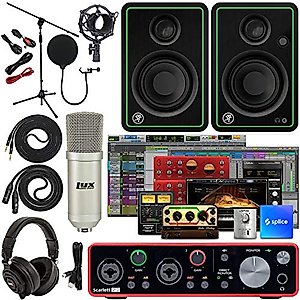 Focusrite Scarlett 2i2 2x2 USB Audio Interface Full Studio Bundle with Creative Music Production Software Kit and CR4-X Pair Studio Monitors and 1/4” Instrument Cables