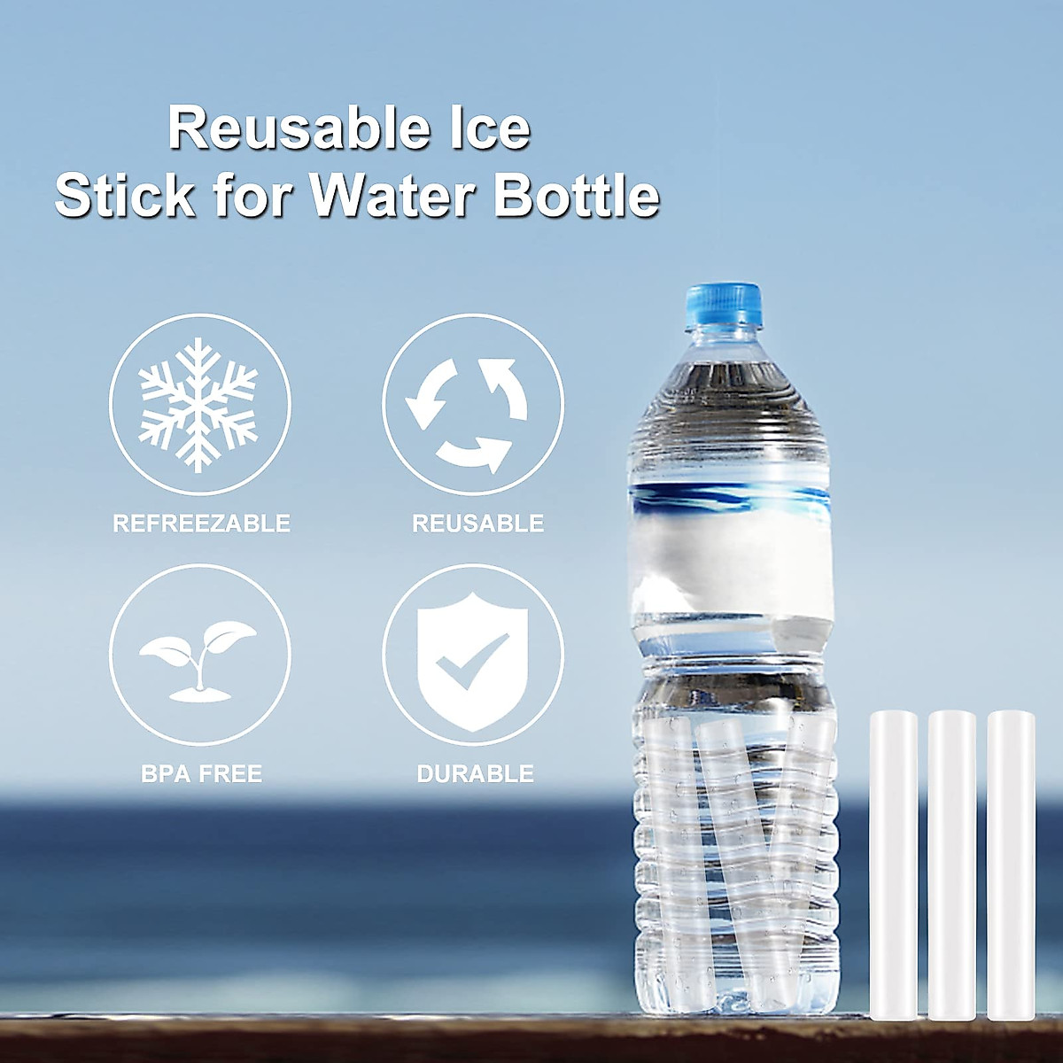 Tngan Reusable Ice Cube, 8 Pcs Clear Ice Sticks Plastic Ice Cube Washable BPA Free, Pernament Non-Melting Water Bottle Ice Stick for Drinks, Water Bottles, Whiskey, Wine (Transparent)