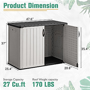 Greesum Outdoor Horizontal Storage Sheds 27 Cu.ft Resin Large Storaged Box Weather Resistance, Without Shelf, Easy to Assemble, Prefect for Garden, Patios, Backyards, White