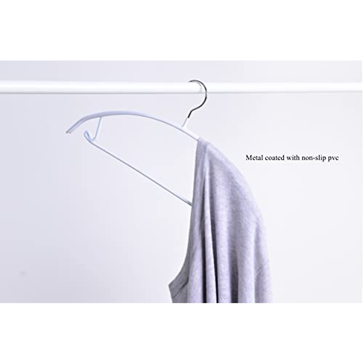 SYNHOZZ 16.5 Inch White Sweater Hangers no Shoulder Bump No Mark Non-Slip Rubber Coated Contour Metal Hanger,PVC-Coating Metal Hangers for Pants,Sweater,Belts,T-Shirt Hangers(White, 10PACK)