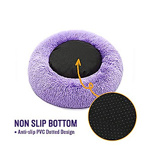 Luciphia Round Dog Cat Bed Donut Cuddler, Faux Fur Plush Pet Cushion for Large Medium Small Dogs, Self-Warming and Cozy for Improved Sleep Purple, Small (20" x20")